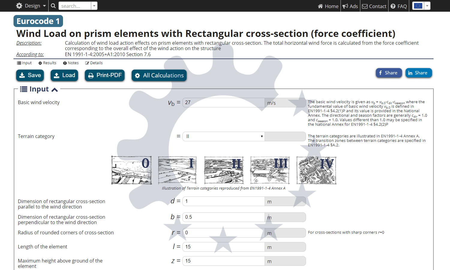 Calculation of wind load on rectangular prisms - Eurocode 1